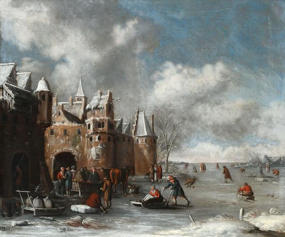 Thomas Heeremans (Dutch 1641-1694) Winter landscape with figures ...